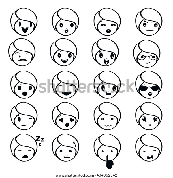 Stock vektor „Emoticon Set Emojis Outlines Over Transparent“ (bez ...