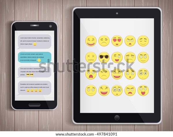 Emoticon Set Realistic Phone Tablet Pc Stock Vector (Royalty Free ...