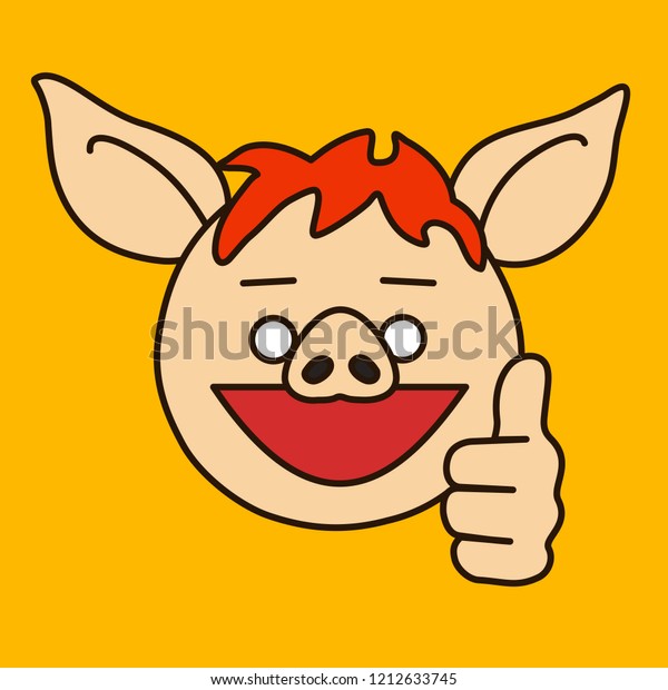 Emoticon Smiling Pig Character That Showing Stock Vector (Royalty Free ...