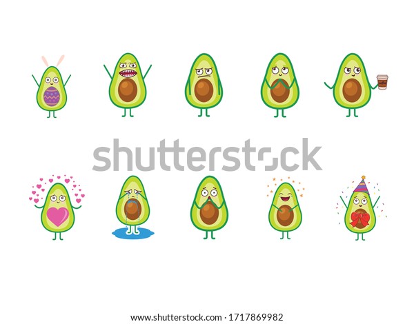 Emoticons Avocado Emoji Collection Vector Illustration Stock Vector ...