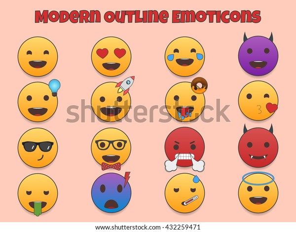 Emoticons Creative Outline Flat Set. Emoticons vector illustration ...