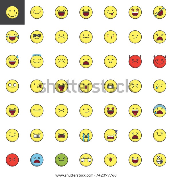 Emoticons Emoji Smiley Filled Outline Icons Set Line Vector Symbol