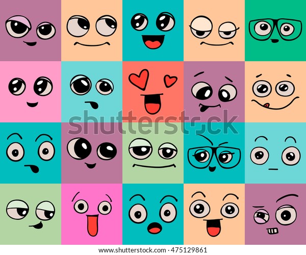 Emotions Set Doodle Faces Smile Stock Vector (Royalty Free) 475129861 ...