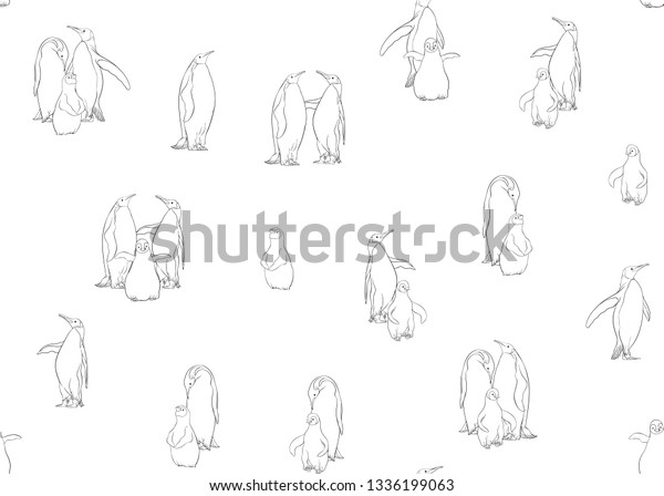 Emperor Penguins Seamless Pattern Outline Design Stock Vector (Royalty ...