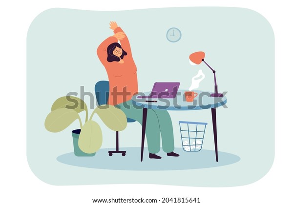 Employee Cartoon Character Stretching After Working Stock Vector ...