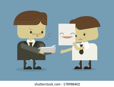 Employee Lying Shows Smiling Face Employer Stock Vector (Royalty Free ...