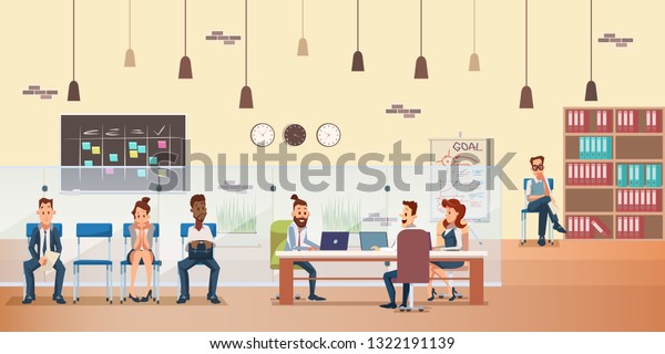 Employee Queue People Work By Desk Stock Vector (Royalty Free ...