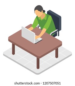Employee Sitting Front Computer Workplace Icon Stock Vector (Royalty ...