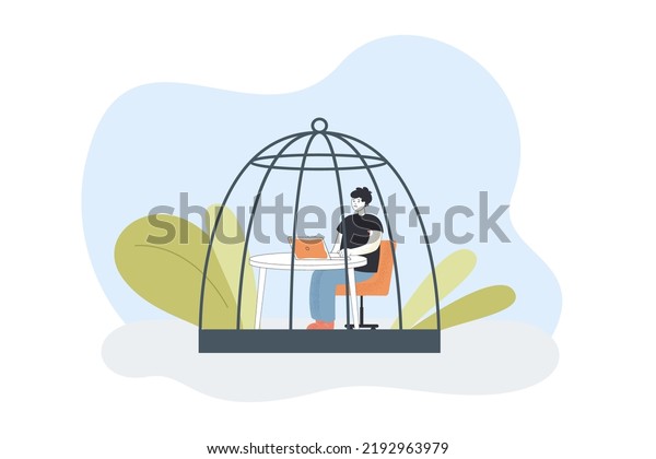 Employee Sitting Laptop Closed Cage Tiny Stock Vector (Royalty Free ...