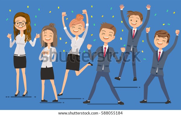 Employees Glad Succeed Joy Work Happy Stock Vector (Royalty Free) 588055184