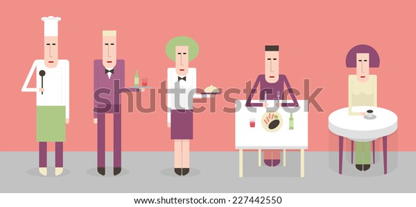 Employees Guests Restaurant Vector Cartoon Illustration: เวกเตอร์สต็อก ...