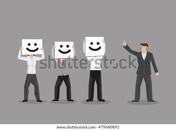 Employees Hide Behind Smiling Face Mask Stock Vector (Royalty Free ...
