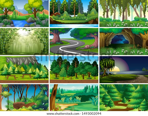 Empty Blank Landscape Nature Scenes Illustration Stock Vector (Royalty ...