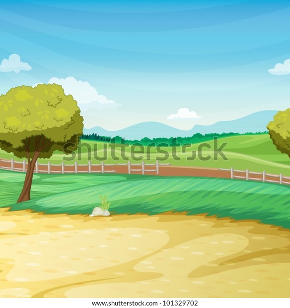 Empty Farm Scene Landscape Illustration Stock Vector (Royalty Free ...