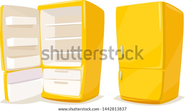 Empty Fridge Open Closed Cartoon Style Vector de stoc (royalty free ...