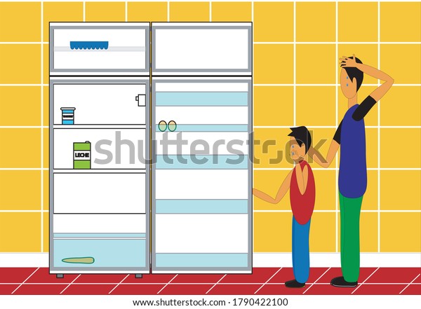 Empty Fridge Fridge Sad Father Son Stock Vector (Royalty Free ...