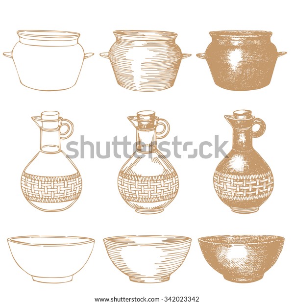 Empty Hand Drawn Cooking Dishes Pots Stock Vector (Royalty Free ...