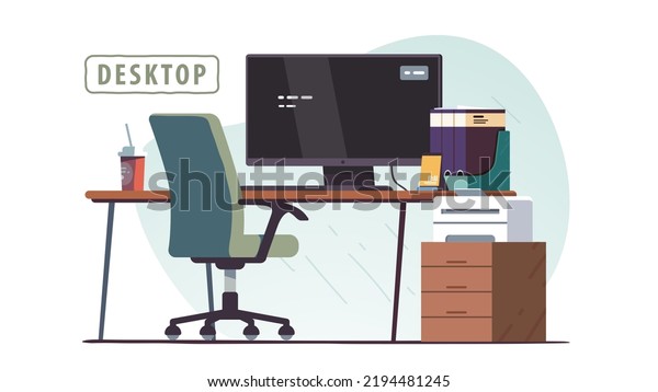 Empty Office Workplace Chair Desk Desktop Stock Vector (Royalty Free ...