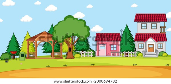 Empty Outdoor House Scene Daytime Illustration: เวกเตอร์สต็อก (ปลอดค่า ...