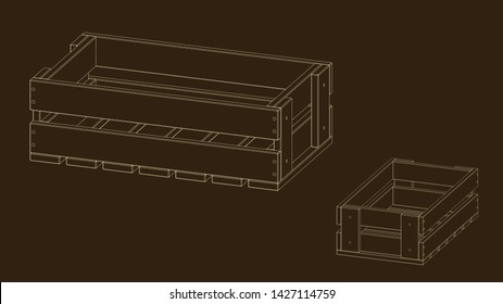 Empty Wooden Crate Vector Outline Illustration: เวกเตอร์สต็อก (ปลอดค่า ...
