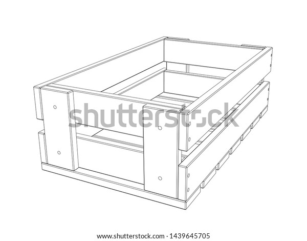 Empty Wooden Crate Vector Outline Illustration : image vectorielle de ...