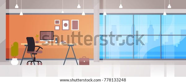 Empty Workplace Office Desk Desktop Computer Stock Vector (Royalty Free ...
