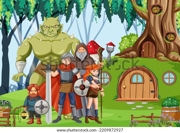 Enchanted Scene Medieval Cartoon Characters Illustration Stock Vector ...