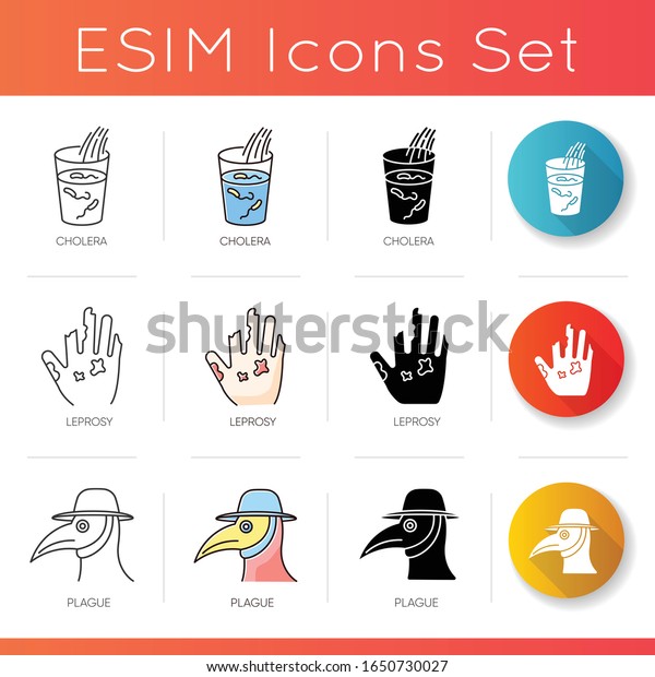 Endemic Illnesses Icons Set Linear Black Stock Vector (Royalty Free ...