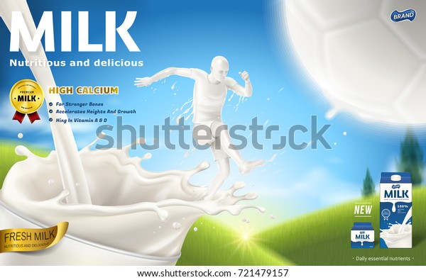 Energetic Milk Ads Soccer Player Kicking Stock Vector (Royalty Free ...