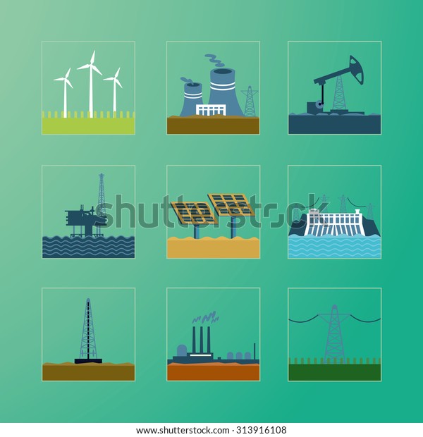Energy Generation Icons Set Power Generation Stock Vector (Royalty Free ...