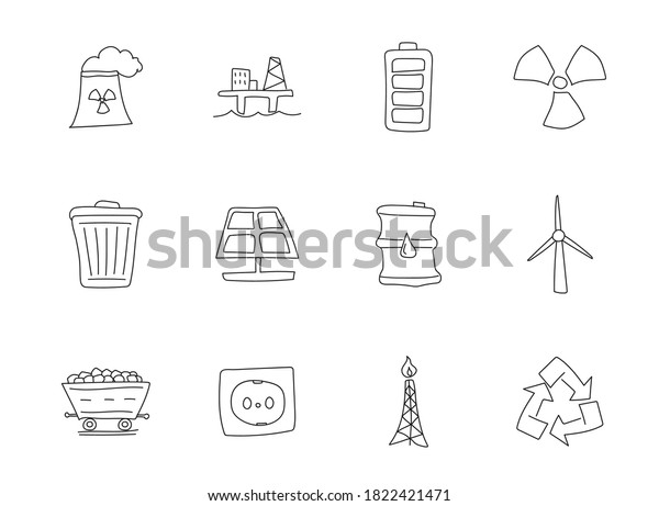 Energy Hand Drawn Linear Vector Icons Stock Vector (Royalty Free ...