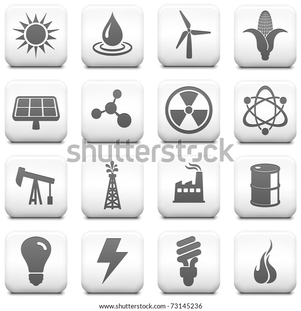 Energy Icon on Square Black and White Button Collection Original ...