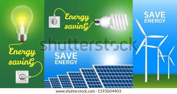 Energy saving banner set. Realistic illustration of energy saving ...