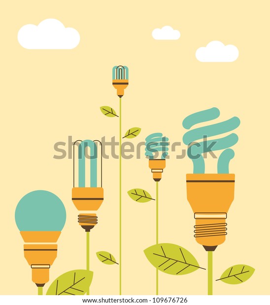 Energy Saving Lightbulb Cartoon Style Stock Vector (Royalty Free) 109676726