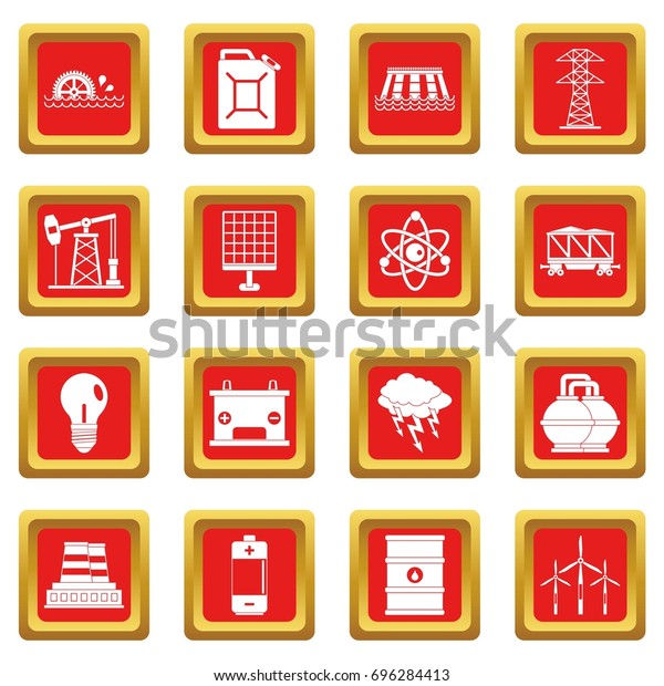 Energy Sources Icons Set Red Color Stock Vector (Royalty Free ...