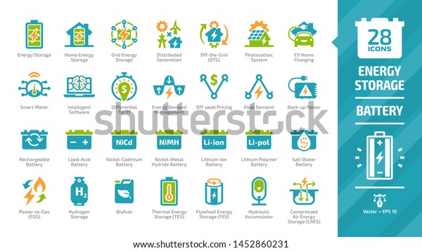 Energy Storage Color Icon Set Distributed Stock Vector (Royalty Free ...