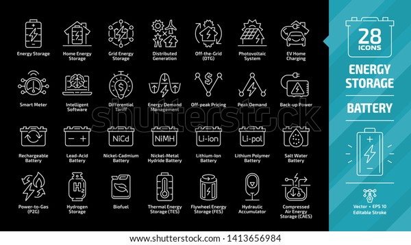 Energy Storage Outline Icon Set On Stock Vector (Royalty Free) 1413656984