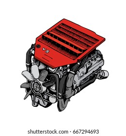 94 V8 car engine drawing Stock Vectors, Images & Vector Art | Shutterstock