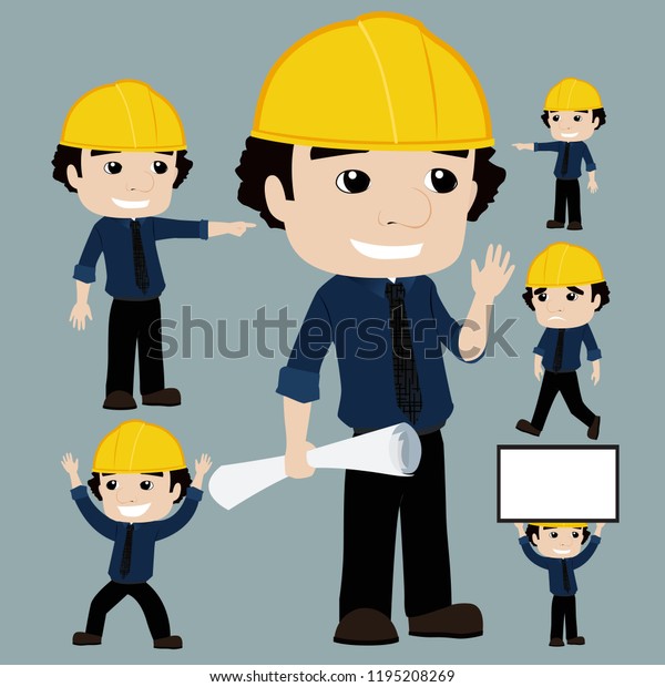 engineer cartoon character collection. Standing, Pointing, Hands Up ...