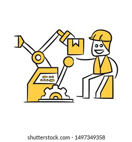 Engineer Control Machine Yellow Stick Figure Stock Vector (Royalty Free ...
