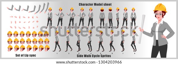 Engineer Girl Character Model Sheet Walk Stock Vector (Royalty Free ...