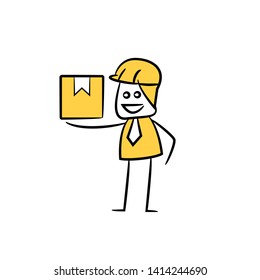 Engineer Holding Box Icon Stick Figure Stock Vector (Royalty Free ...