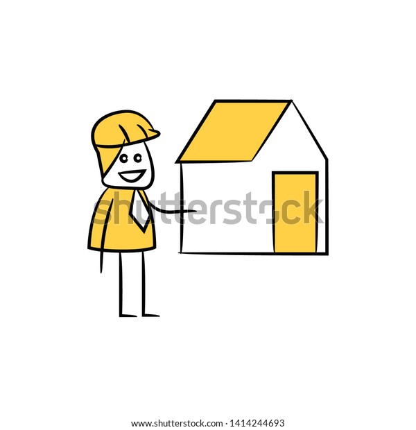 Engineer House Icon Stick Figure Yellow Stock Vector (Royalty Free ...