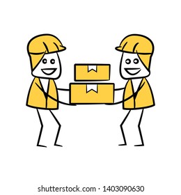 Engineer Service Man Holding Boxes Yellow Stock Vector (Royalty Free ...