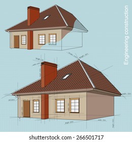 Engineering Construction Buildings Drawings Design House Stock Vector ...