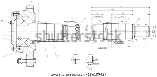 Engineering Drawing Bearing On Shaft Vector Stock Vector (Royalty Free ...
