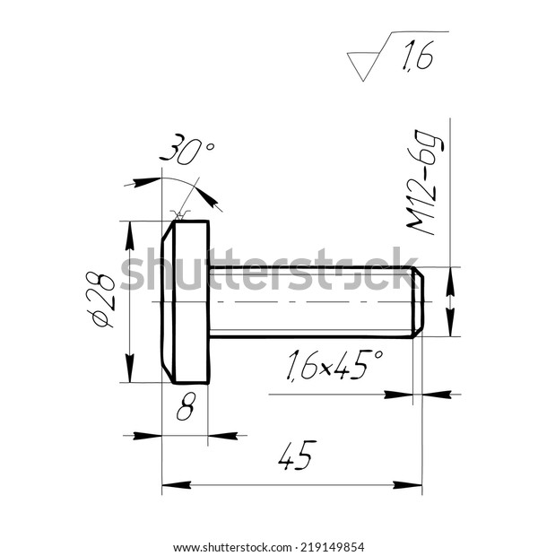 Engineering Drawing Bolt On White Background Stock Vector (Royalty Free ...