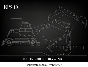 Engineering Drawing Features Excavator Stock Picture Stock Vector ...