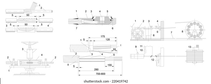 Engineering Drawing Industrial Equipment Vector Format Stock Vector ...