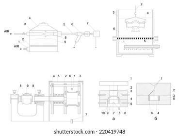 Engineering Drawing Industrial Equipment Vector Format Stock Vector ...